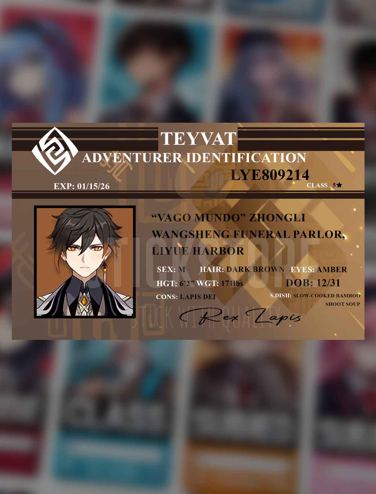 High Quality Waterproof Genshin Impact Zhongli PVC ID Card - Stick Store